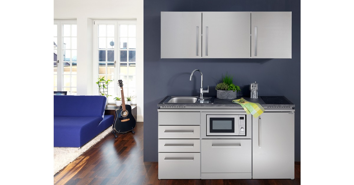 Project minikeuken HAMBURG 150 cm Inox edelstaal 4 toestelle | Mini keuken